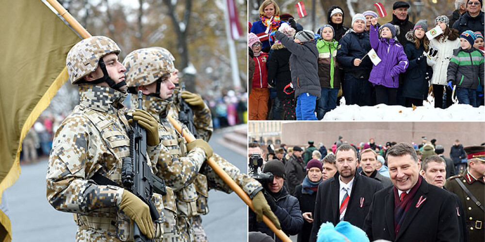 Pie Brīvības pieminekļa Lāčplēša dienas militāro parādi vērojuši ...